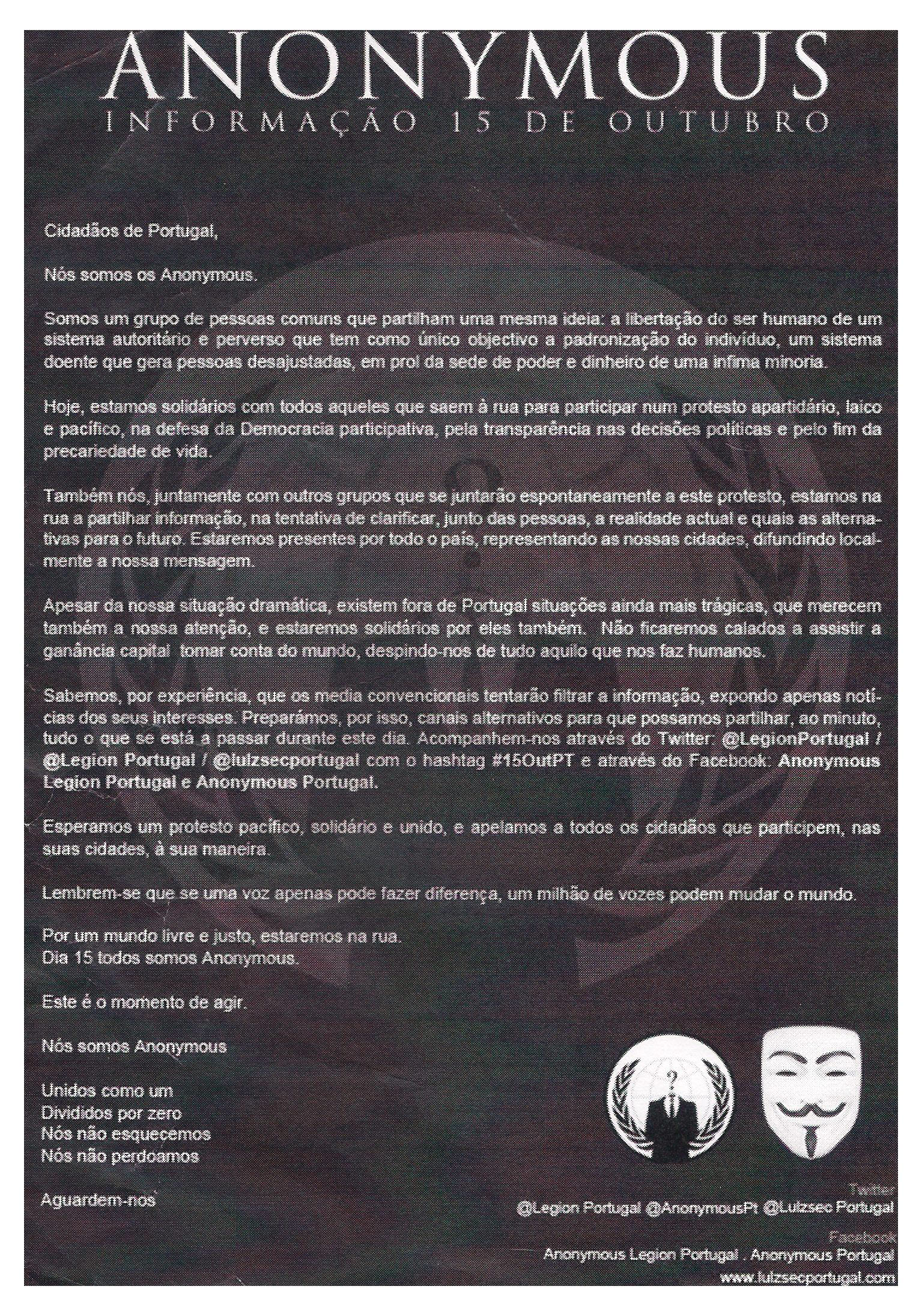 ANONYMOUS – LEGION PORTUGAL – EPHEMERA – Biblioteca e arquivo de José ...