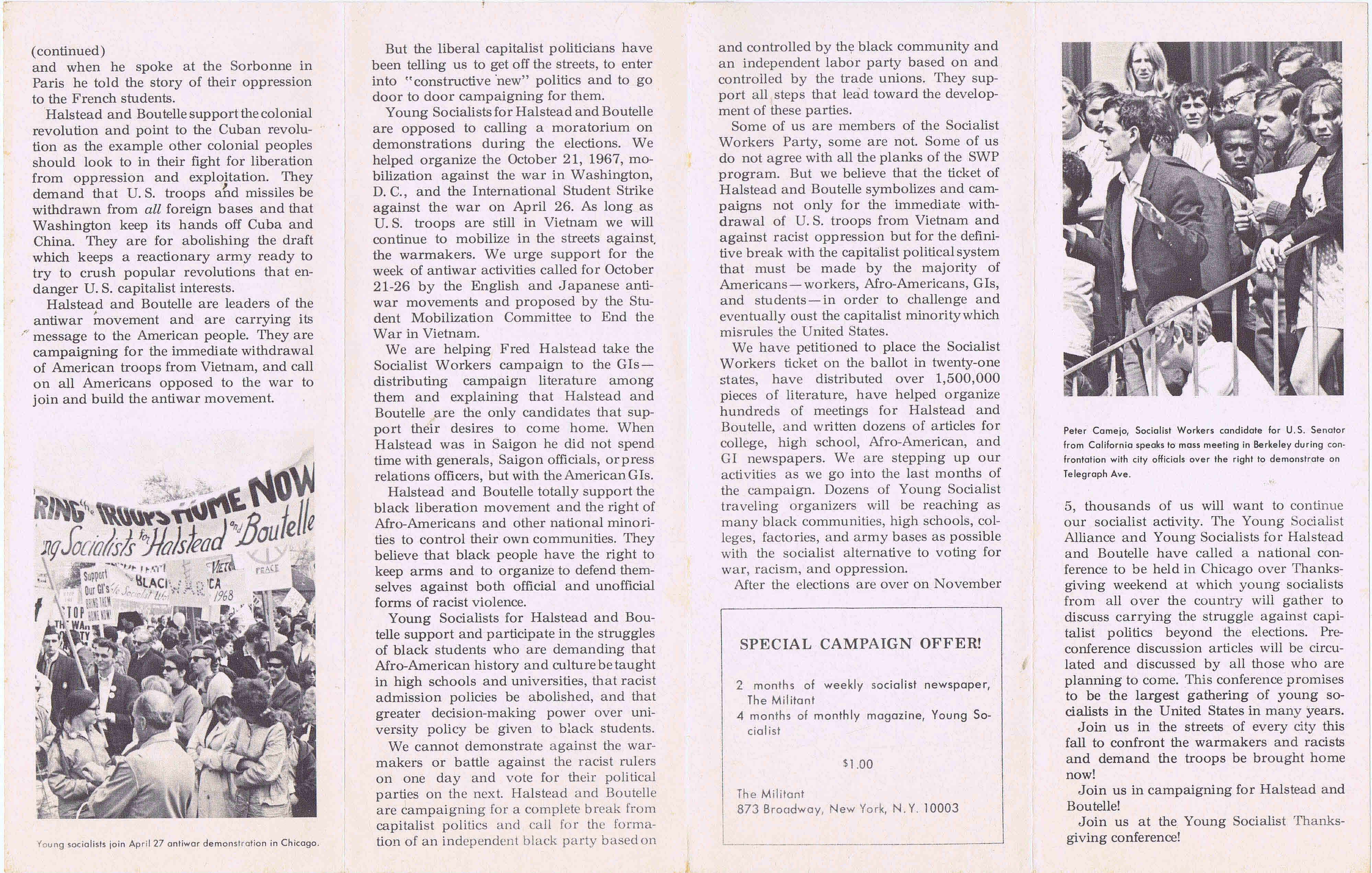 EUA – ELEIÇÕES PRESIDENCIAIS DE 1968 – SWP – FRED HALSTEAD – PAUL ...