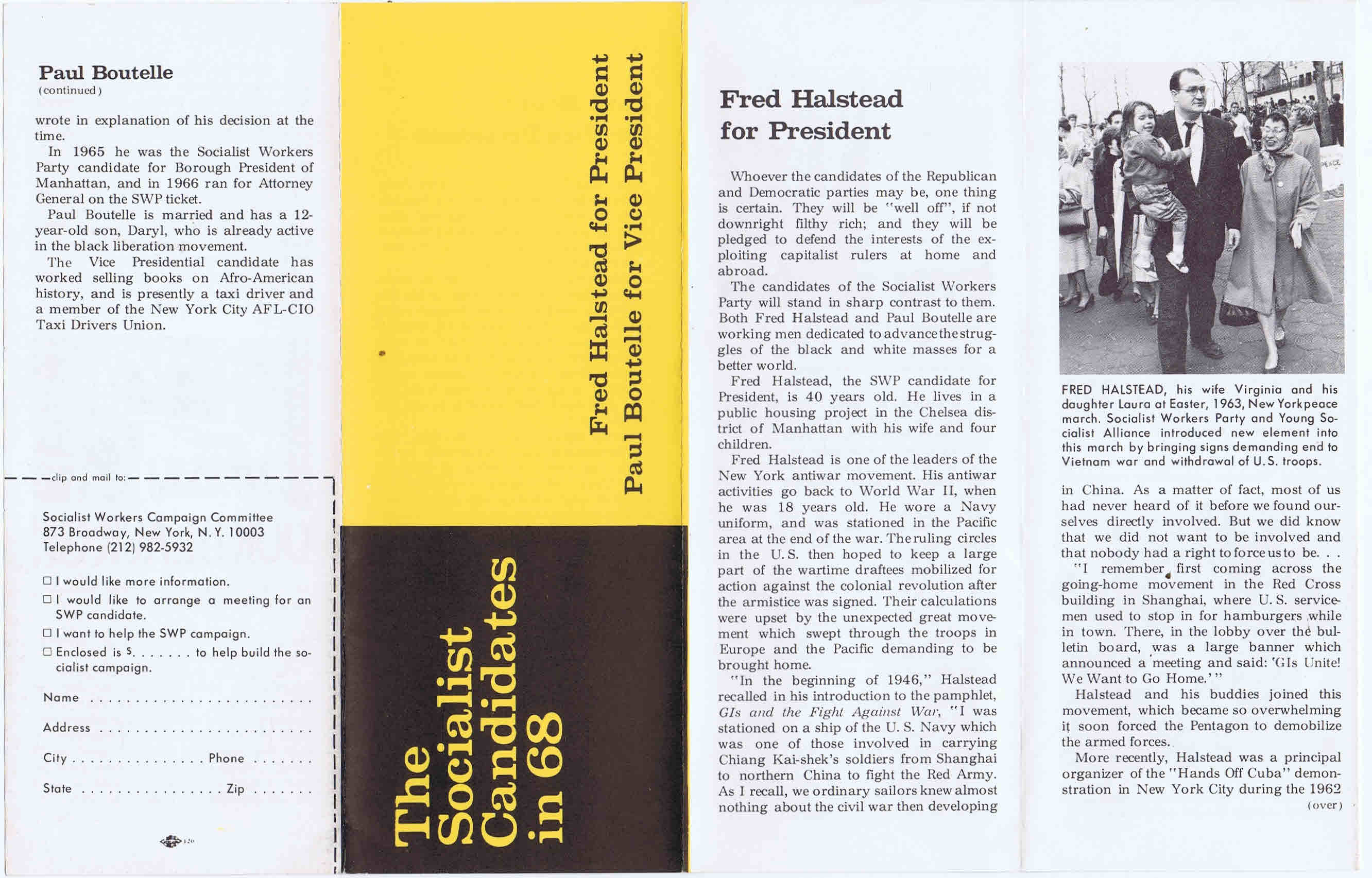 EUA – ELEIÇÕES PRESIDENCIAIS DE 1968 – SWP – FRED HALSTEAD – PAUL ...