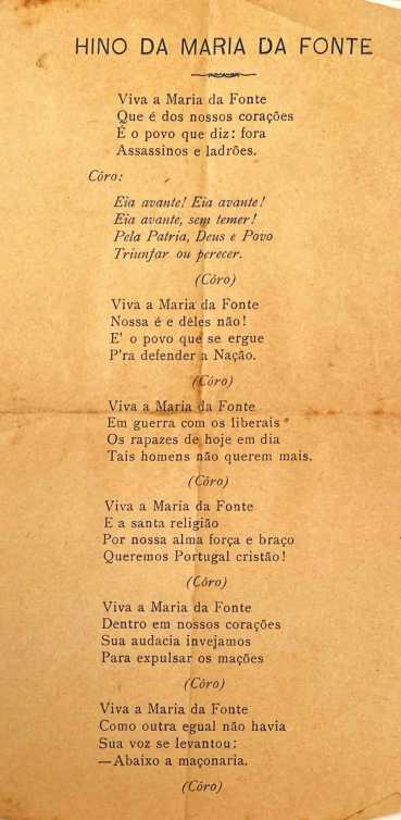 CURIOSIDADES DO ARQUIVO: UMA VERSÃO DO HINO DA MARIA DA FONTE ANTI ...